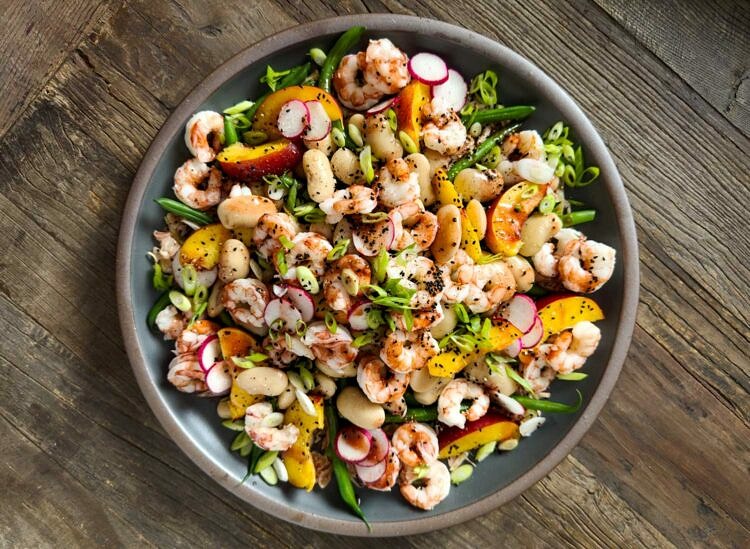 Shrimp, Bean, and Peach Salad with Chamoy Dressing - The Salted Potato ...