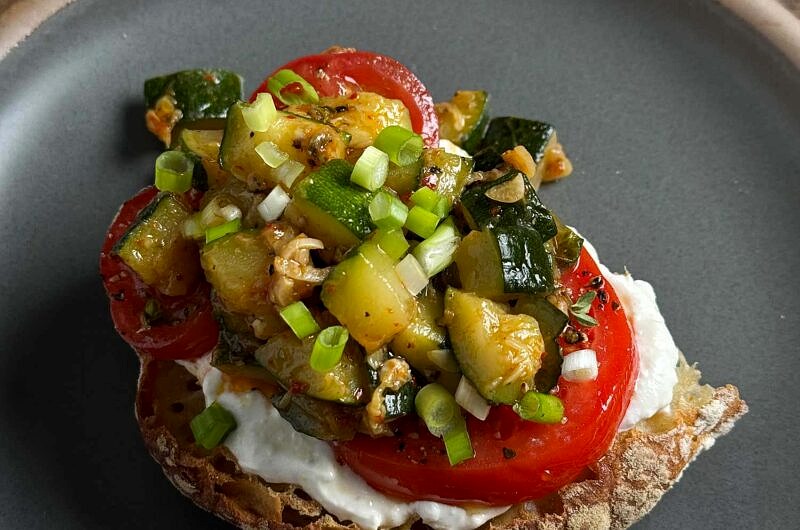 Marinated Zucchini and Tomatoes on Ricotta Toast - The Salted Potato ...