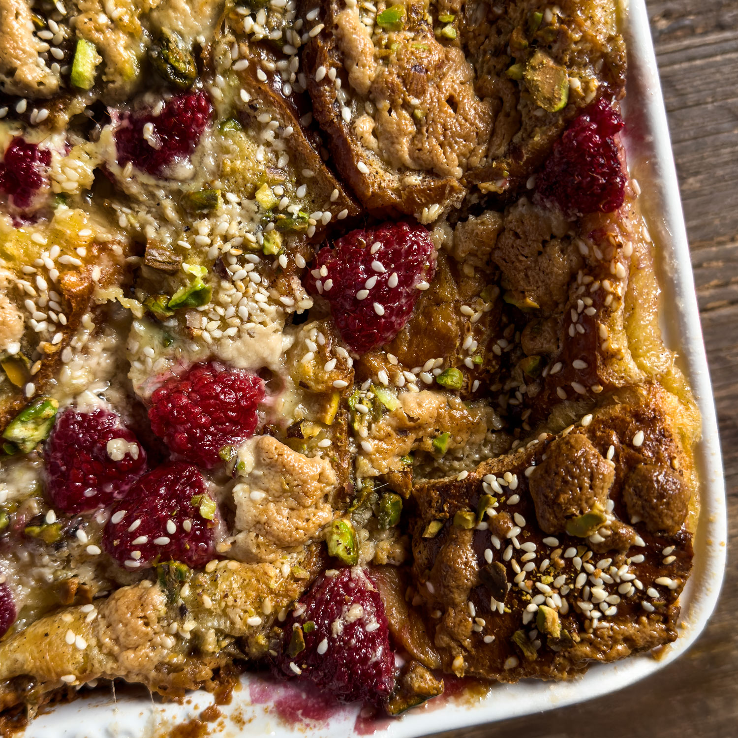 Halvah Berry Bread Pudding with Tahini Drizzle - The Salted Potato from ...