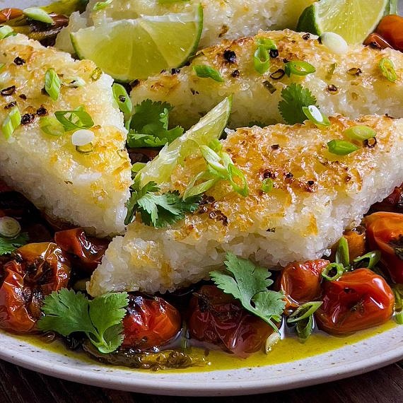 Sticky Coconut Rice Cakes with Turmeric Tomatoes - The Salted Potato ...